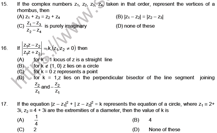 JEE Mathematics Complex Numbers MCQs Set C with Answers